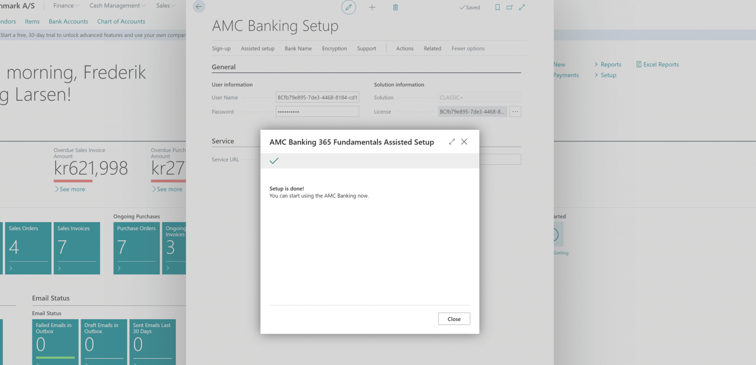 How to connect Business Central to AMC - AMC Banking